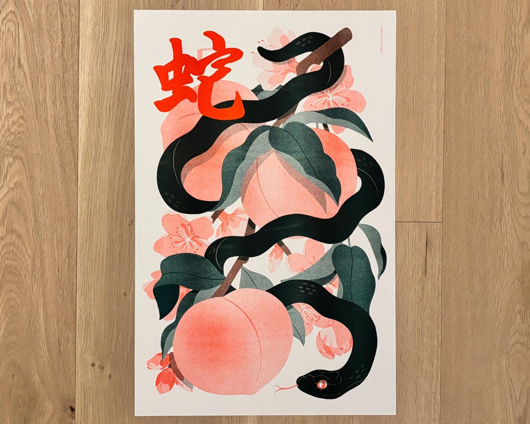 Year of the Snake Risograph Print 11 X 17 Lunar New Year 2025 Wall Art - Etsy