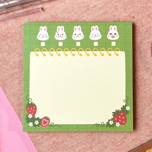 Mood Tracker Memo Pad | Strawberry Bunnies | Kawaii Cute Notepad ...
