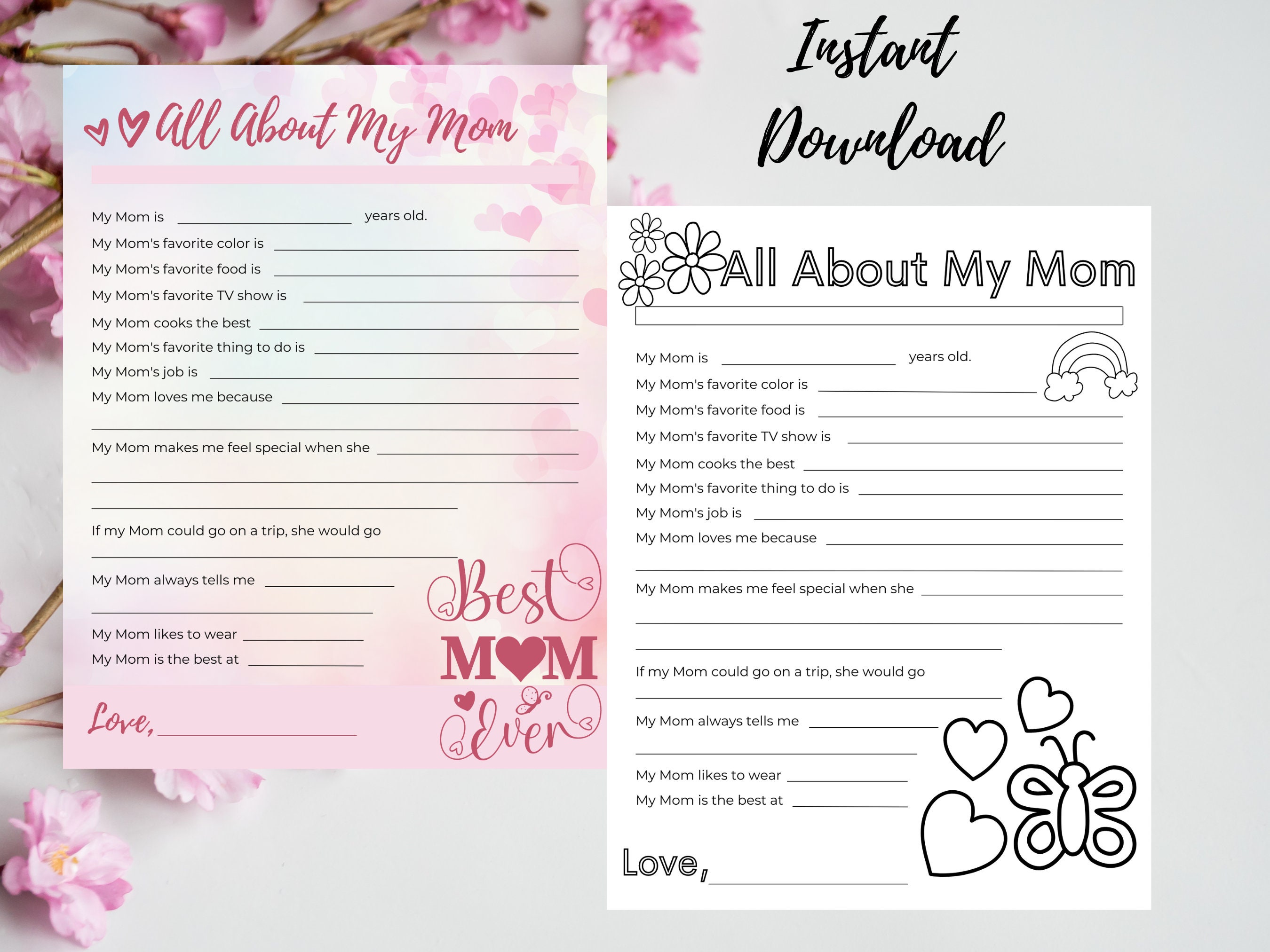 All About My Mom, Mother's Day Gift, Printable Gift for Mom, Mother's ...