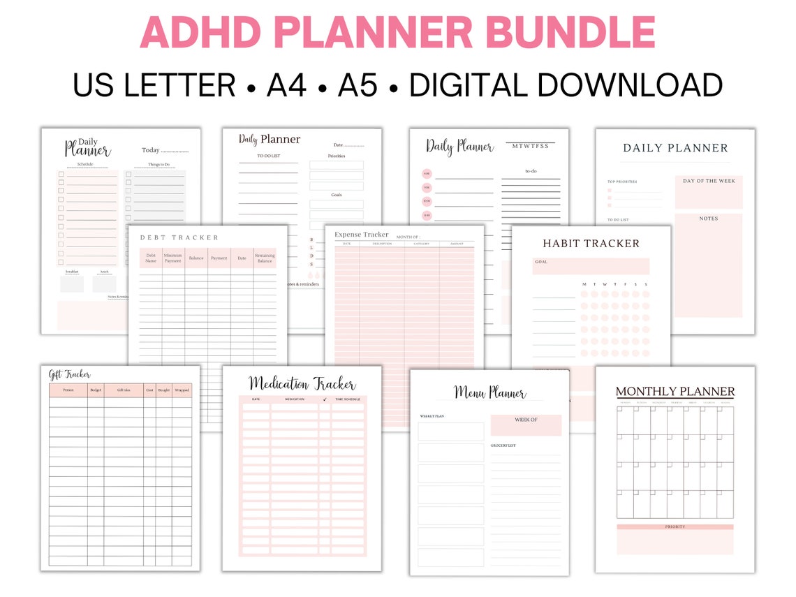 Adult ADHD Planner Bundle, Instant Download, PDF Print, Planner ...
