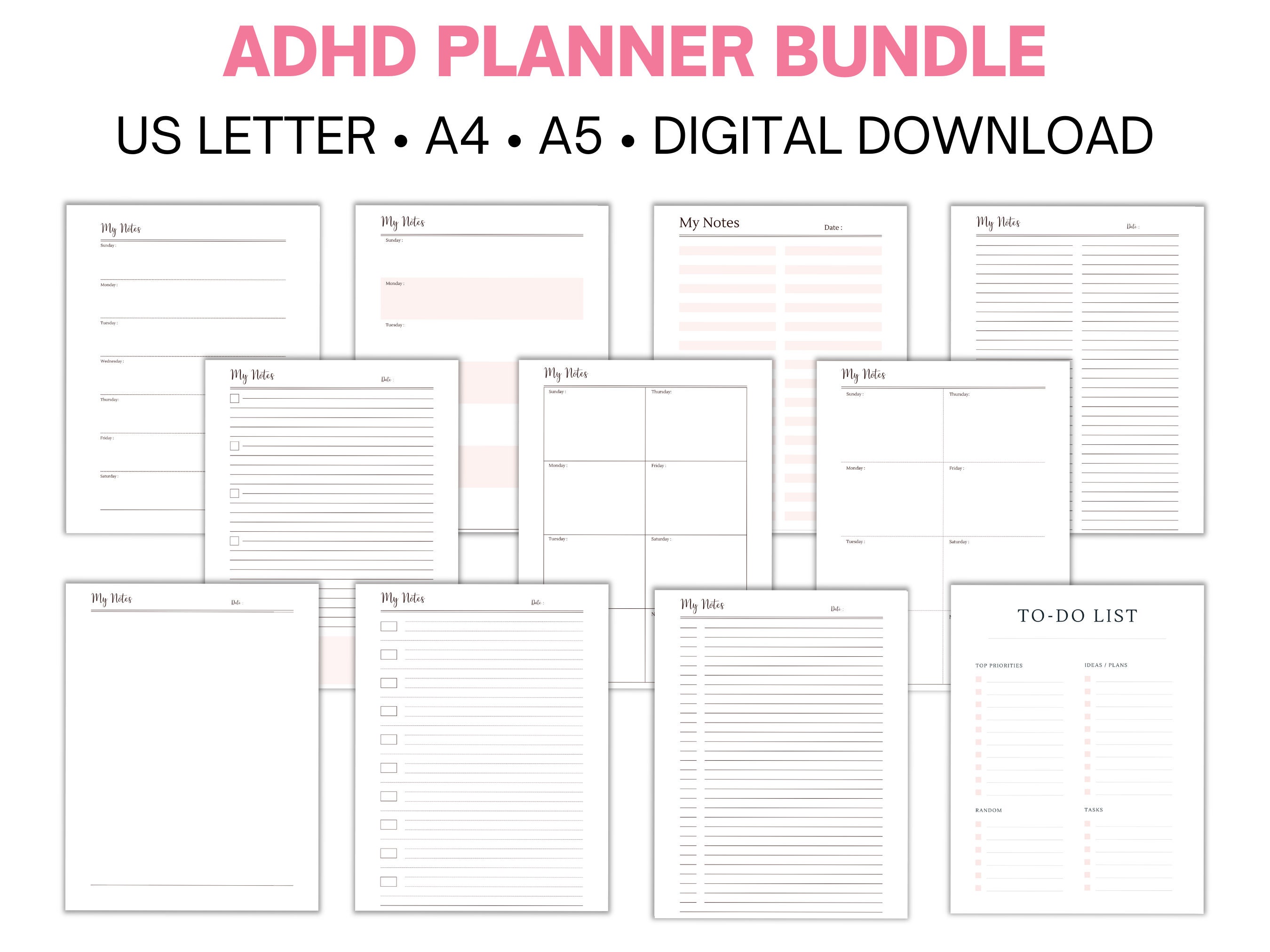Adult ADHD Planner Bundle, Instant Download, PDF Print, Planner ...