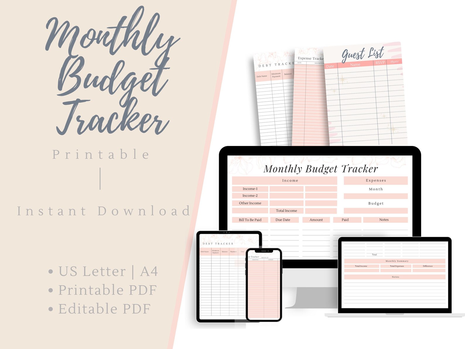 Monthly Budget Tracker Printable Bundle, Debt Tracker Printable ...