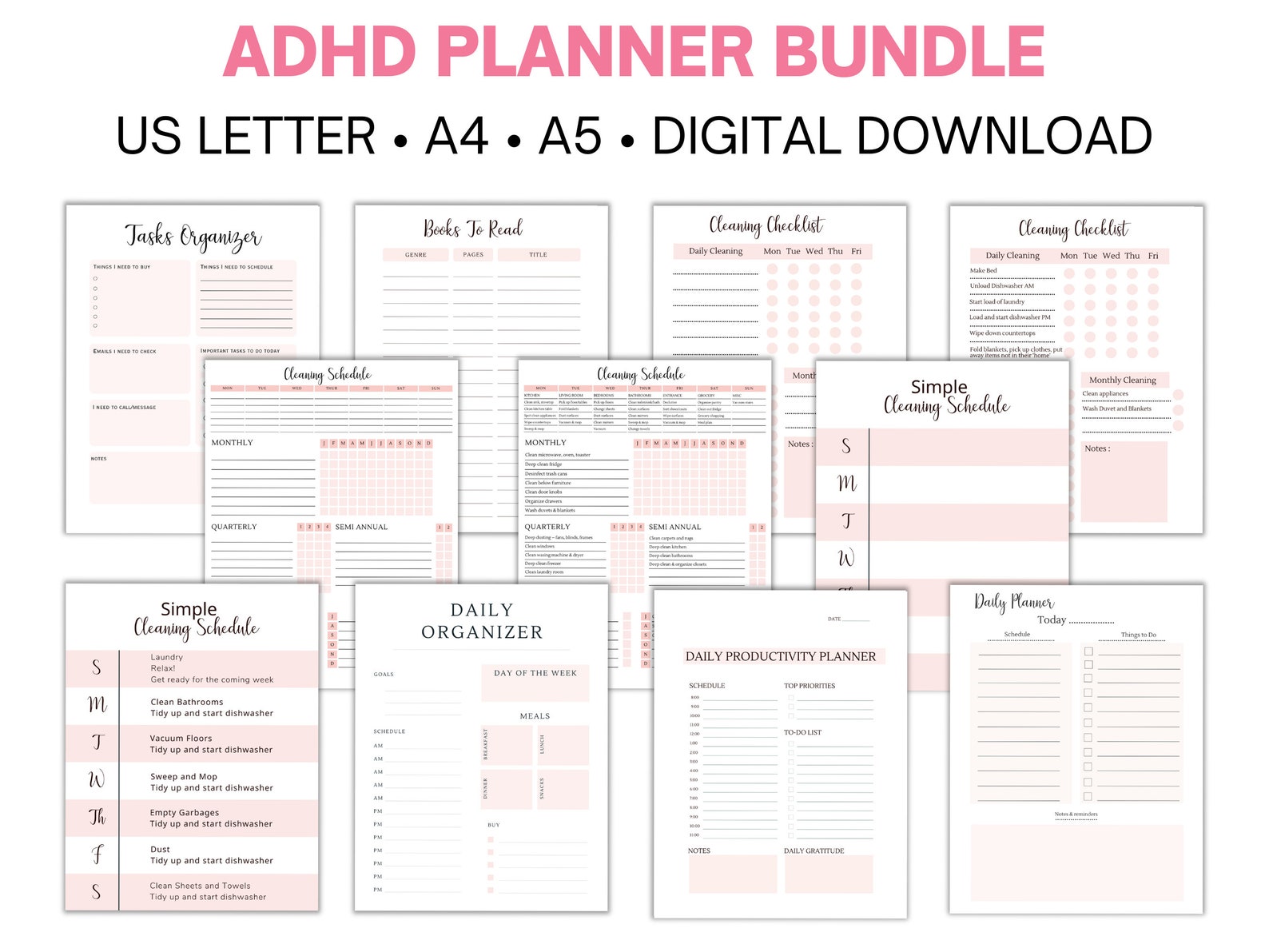 Adult ADHD Planner Bundle, Instant Download, PDF Print, Planner ...