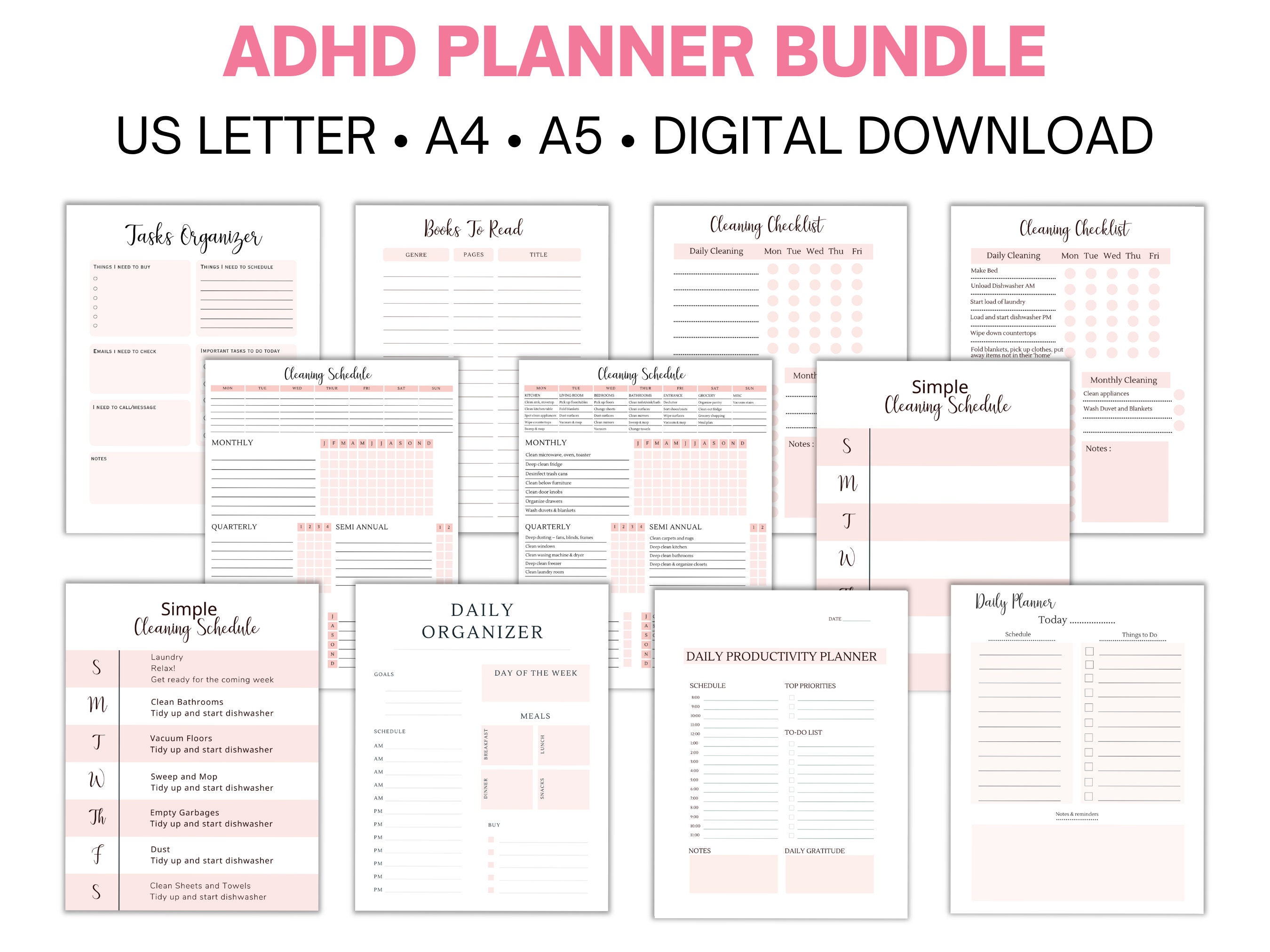 Adult ADHD Planner Bundle, Instant Download, PDF Print, Planner ...