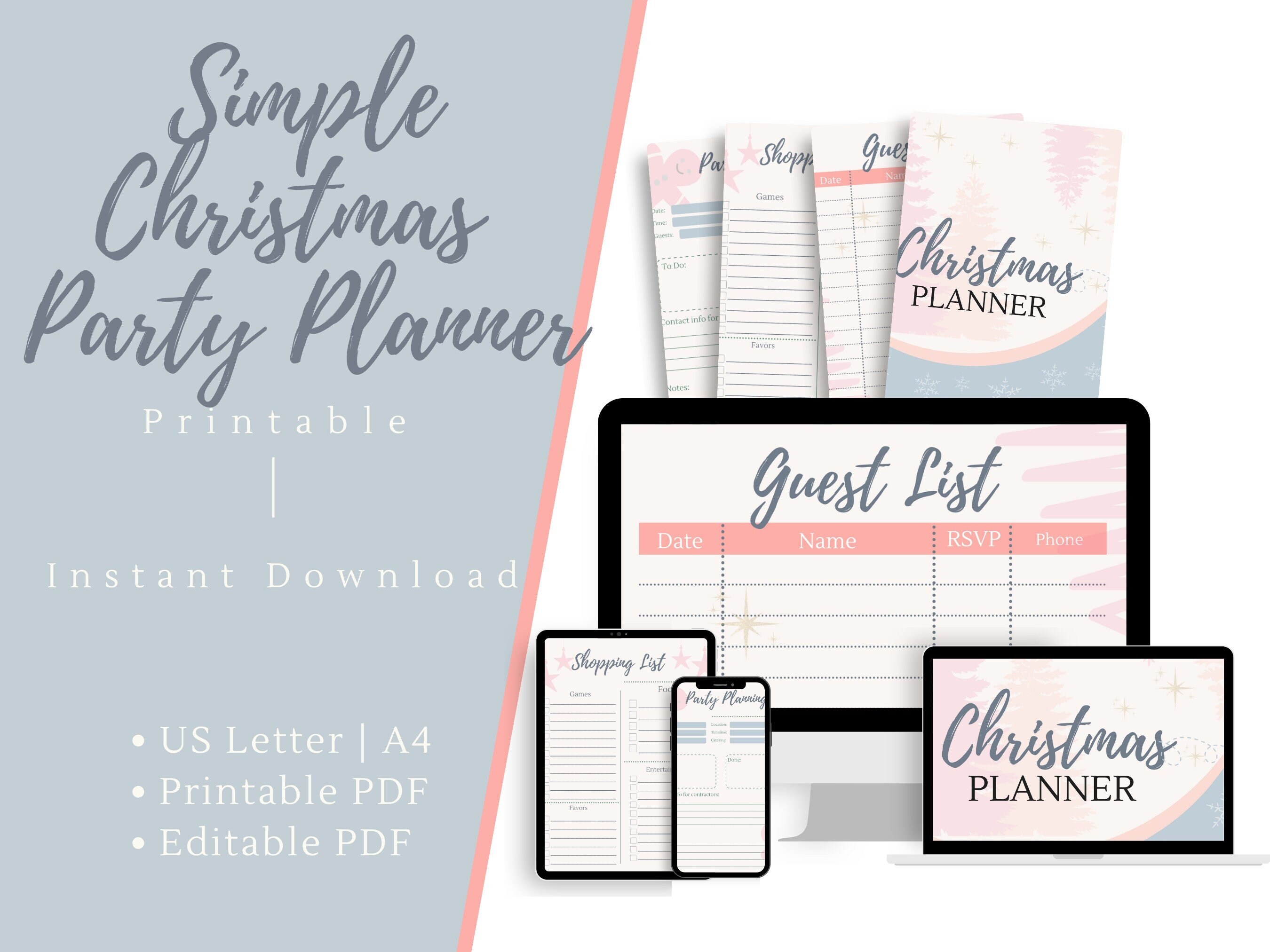Simple Christmas Party Planning Printable Instant Download Editable PDF ...