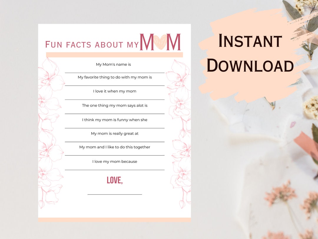 Fun Facts About My Mom Questionnaire, Mother's Day Gift (PDF Download ...