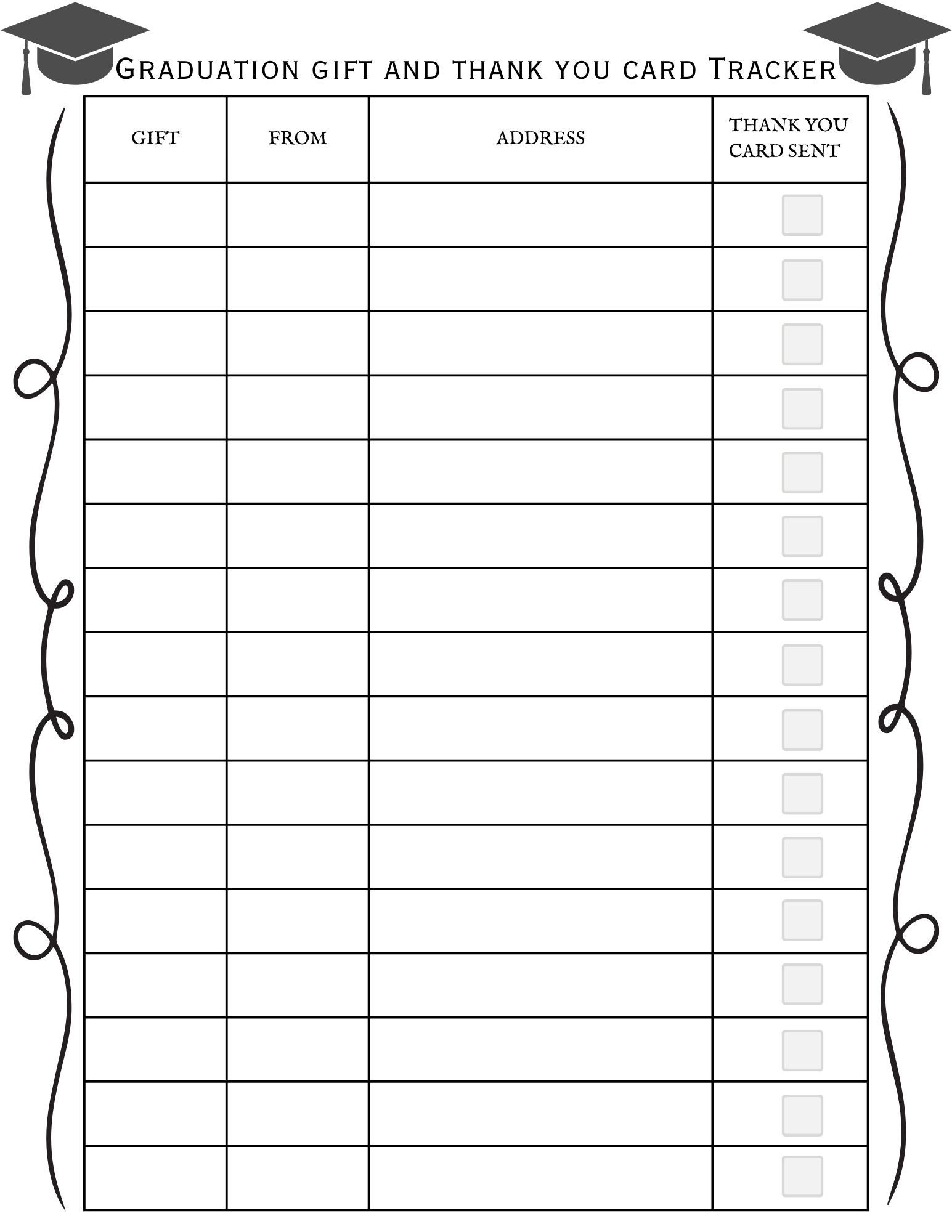 Graduation Gift and Thank You Card Tracker Printable, Graduation Gift ...