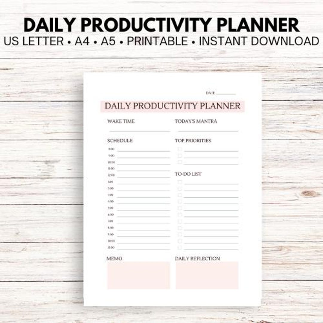 Daily Productivity Planner Printable, Hourly Planner, Time Blocking ...