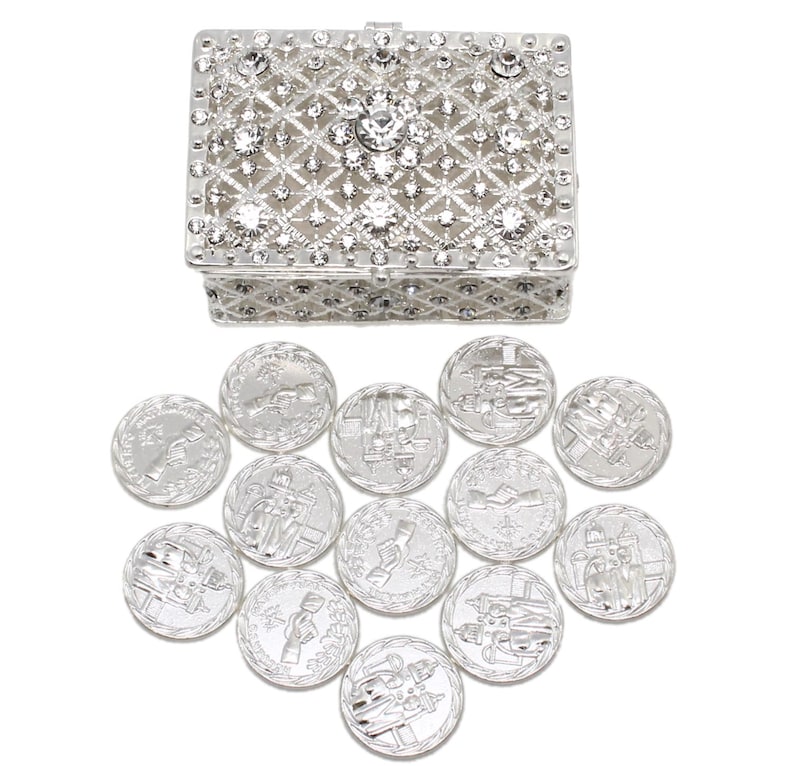 Arras De Boda Set: Wedding Unity Coins, Rhinestone Keepsake Box - Etsy