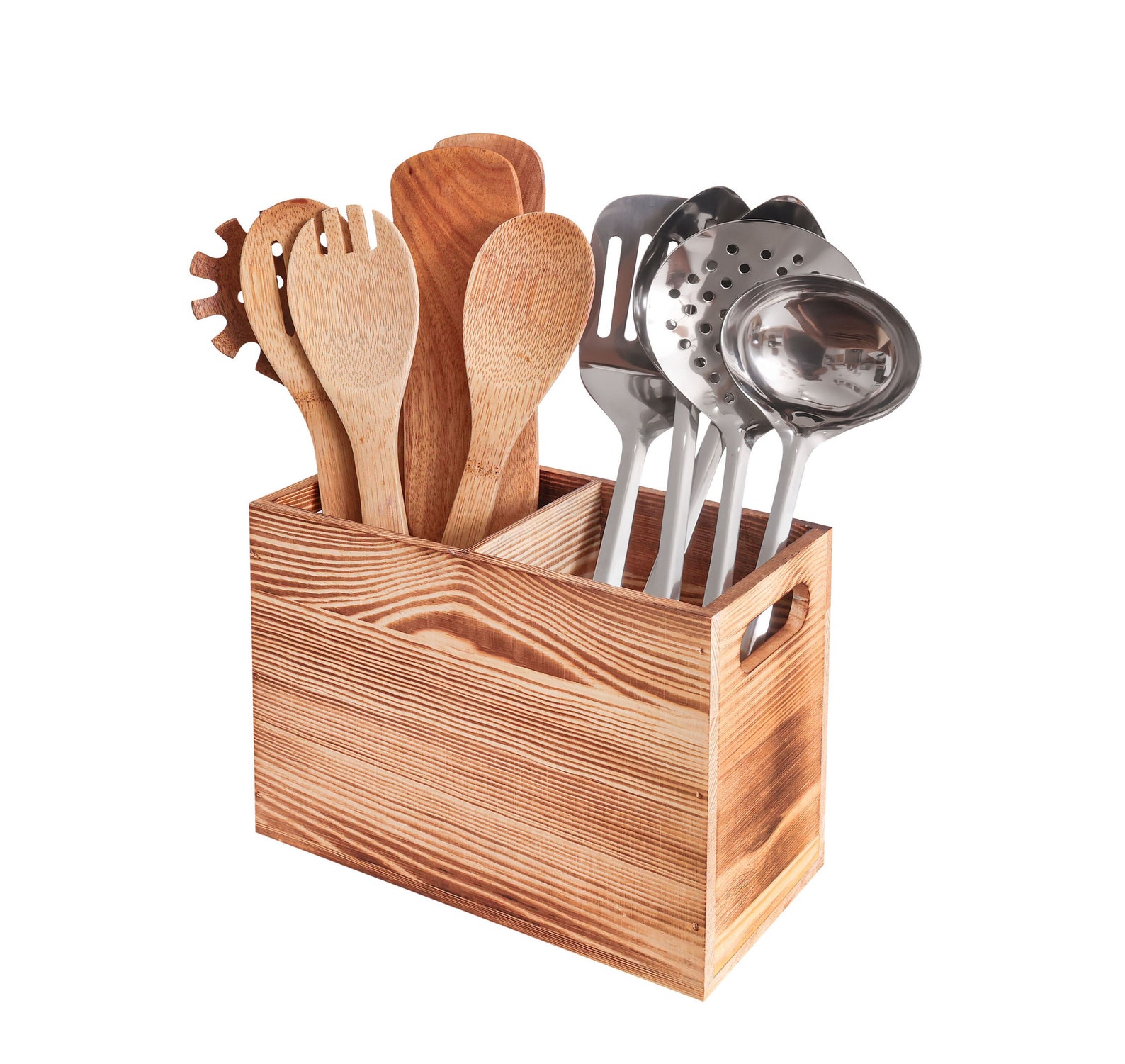 Utensil Holder in Rustic Wood for Farmhouse Kitchen Decor - Etsy