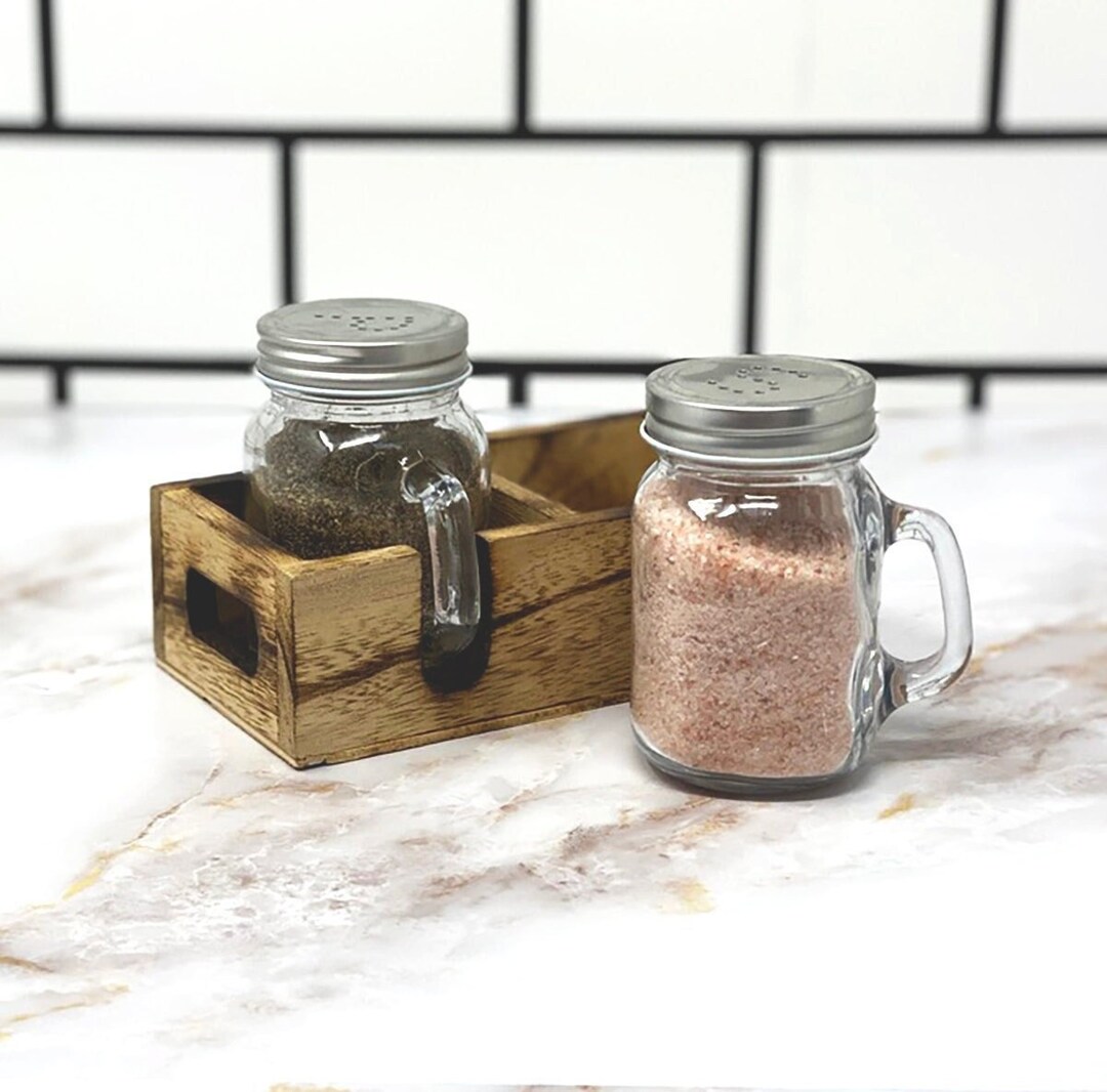 Mason Jar Salt and Pepper Shaker Set With Wood Caddy for - Etsy