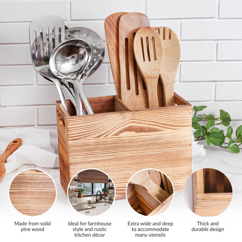 Utensil Holder in Rustic Wood for Farmhouse Kitchen Decor - Etsy