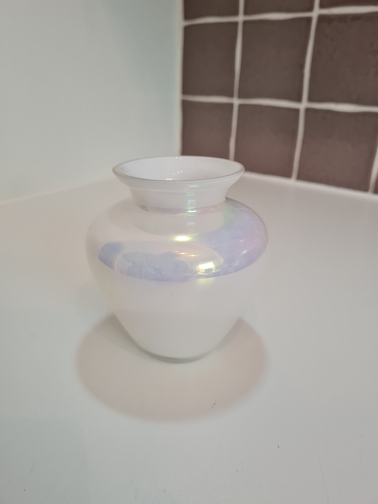 Sia Glass White Opalescent Small Vase Etsy
