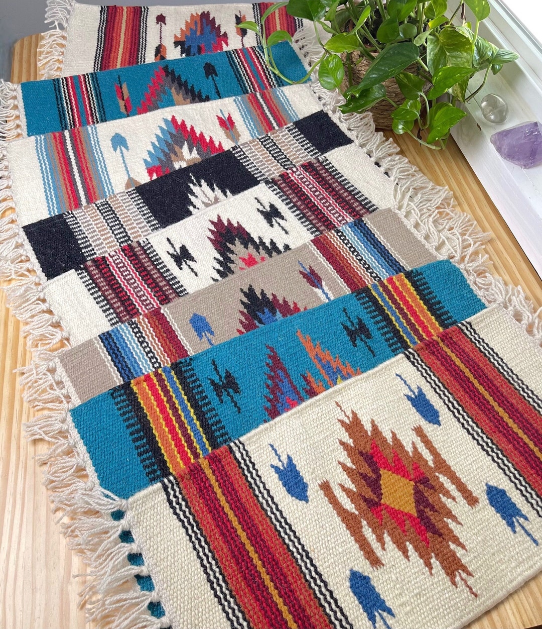 Woven Wool Table Rugs, Choose Your Color 20" X 10" Boho Aztec House ...