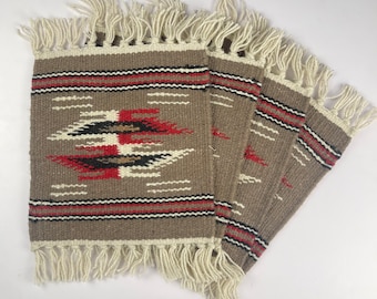 Set of 4 Woven Aztec Wool Placemats 10" X 10” Boho Southwest Table Rug ...
