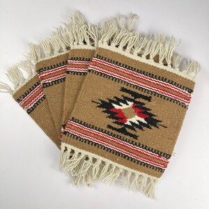 Set of 4 Woven Aztec Wool Placemats 10" X 10” Boho Southwest Table Rug ...