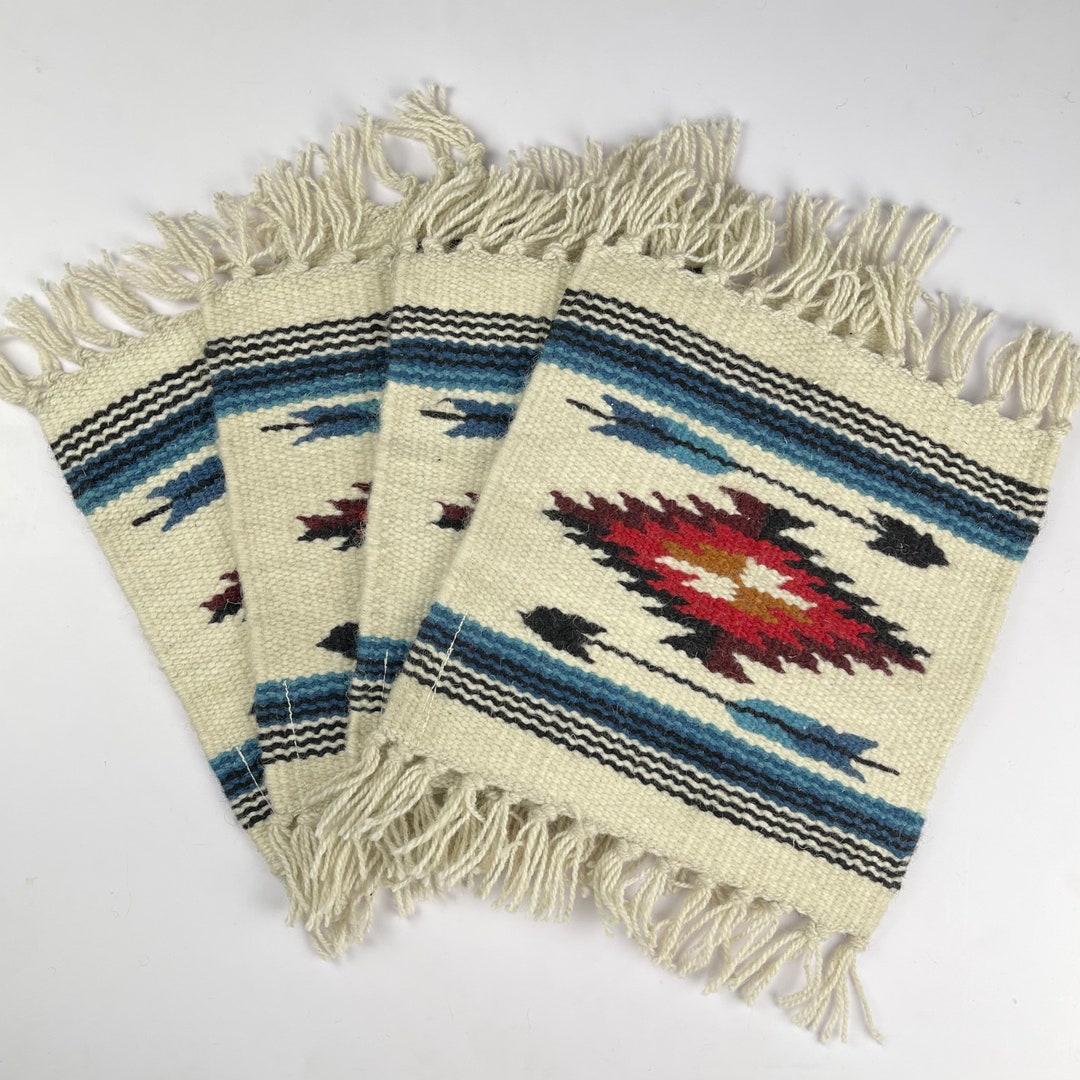 Set of 4 Woven Aztec Wool Placemats 10 X 10 Boho Southwest Table Rug ...
