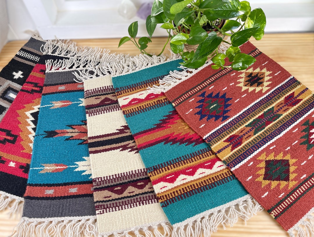 Large Woven Wool Table Rugs, Choose Your Color 20" X 15" Boho Aztec ...