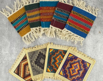Set of 4 Woven Aztec Wool Placemats 10" X 10” Boho Southwest Table Rug ...