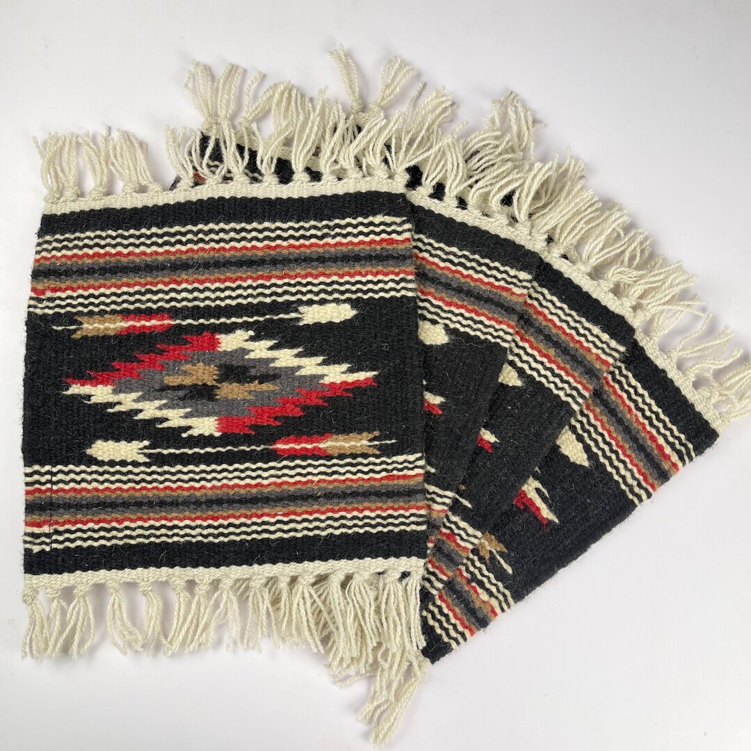 Set of 4 Woven Aztec Wool Placemats 10" X 10” Boho Southwest Table Rug ...