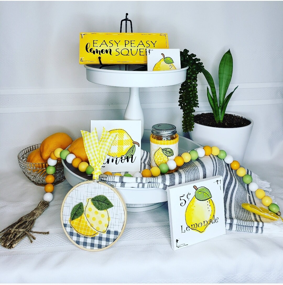 Lemon Tier Tray Lemon Bead Garland Hand Painted Canvas Mini - Etsy UK