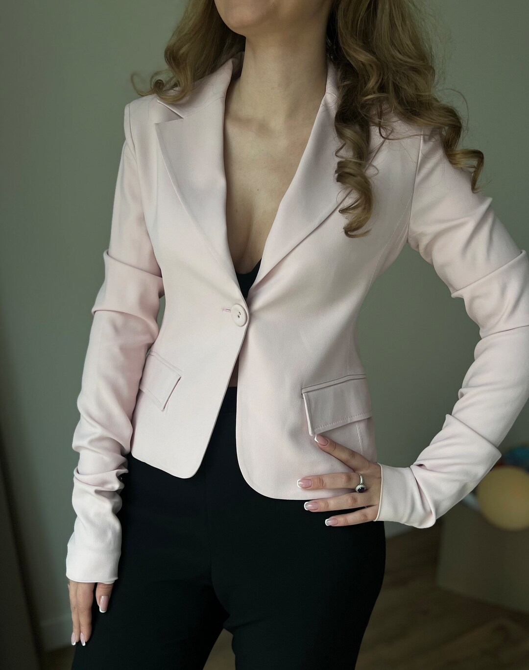 Vintage Patrizia Pepe Firenzi Light Pink Blazer, Slim Fit Long Sleeve ...
