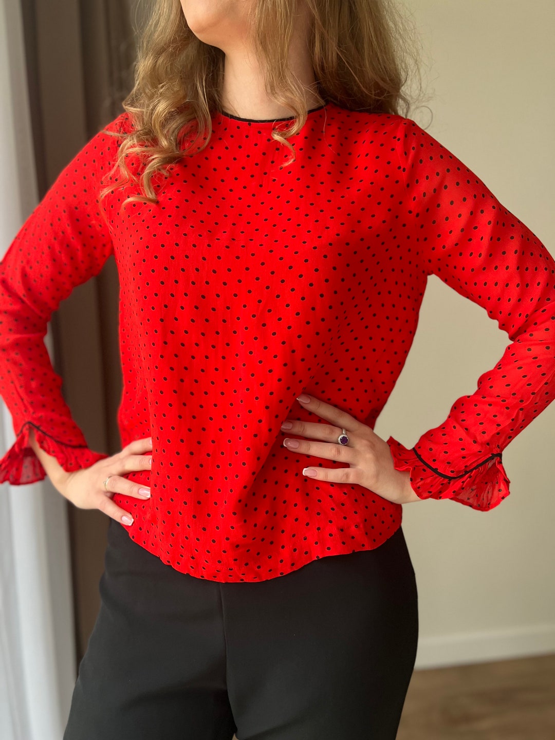 GANNI Red Blouse With Polka Dot Pattern S Size, Vintage Ganni Blouse ...
