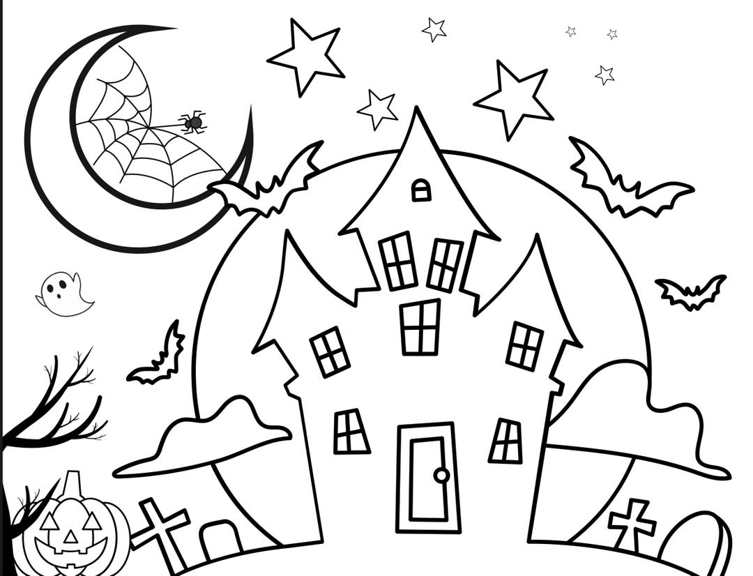 Spooky House Coloring Page - Etsy