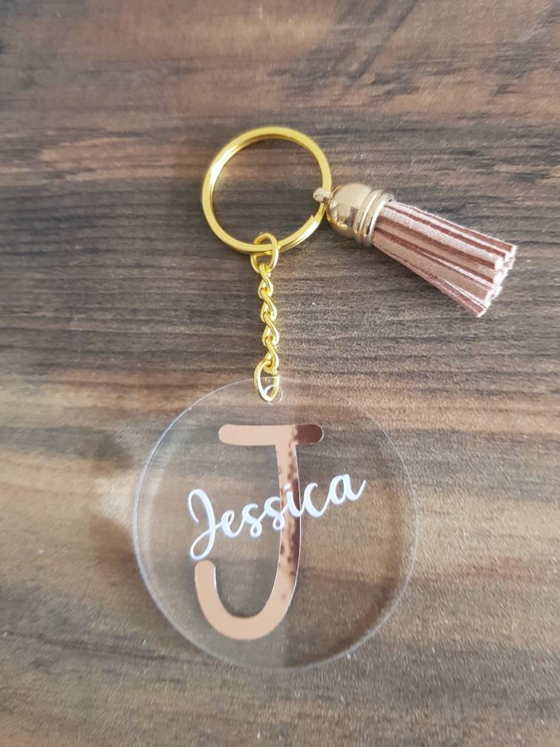 Personalised Acrylic Keyring, Name Keyring, Initial Keyring, Rose.gold ...