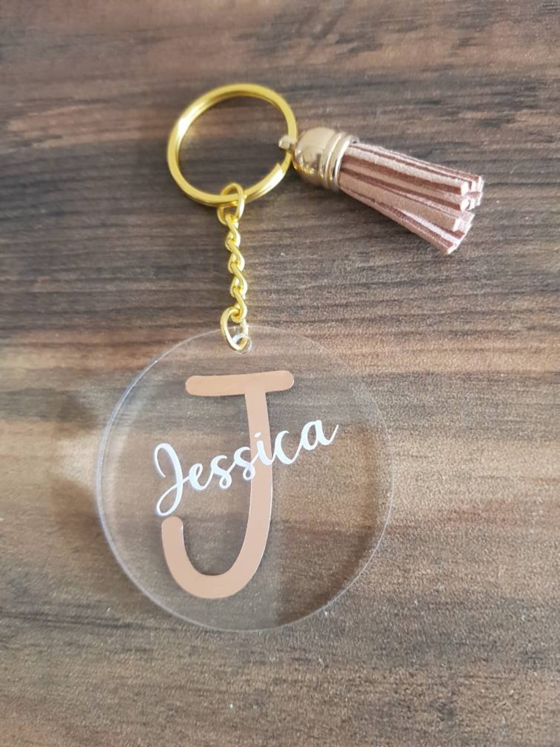 Personalised Acrylic Keyring, Name Keyring, Initial Keyring, Rose.gold ...