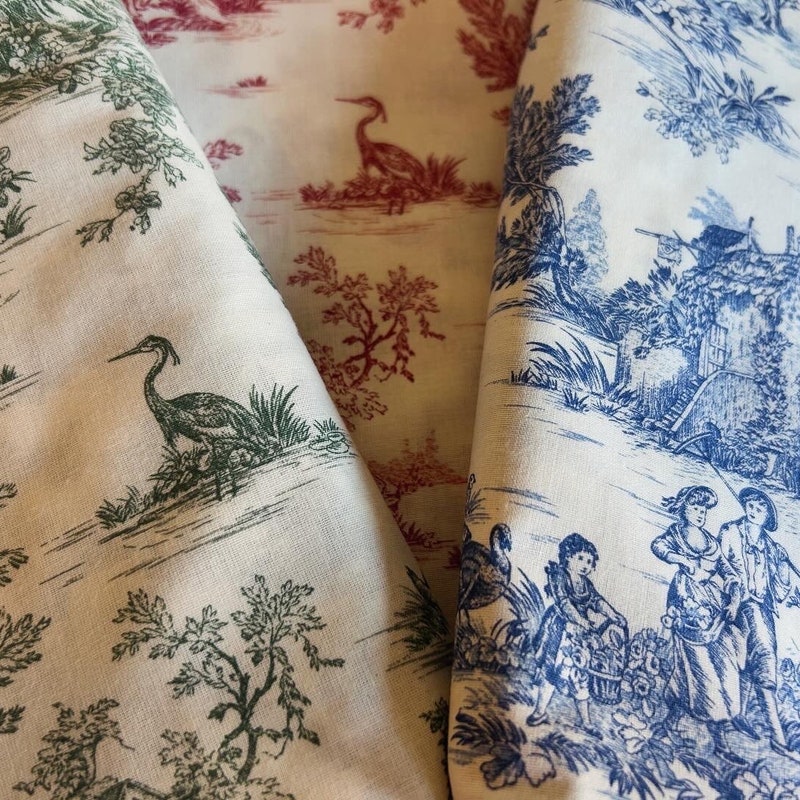 Blue Toile Fabric - Etsy