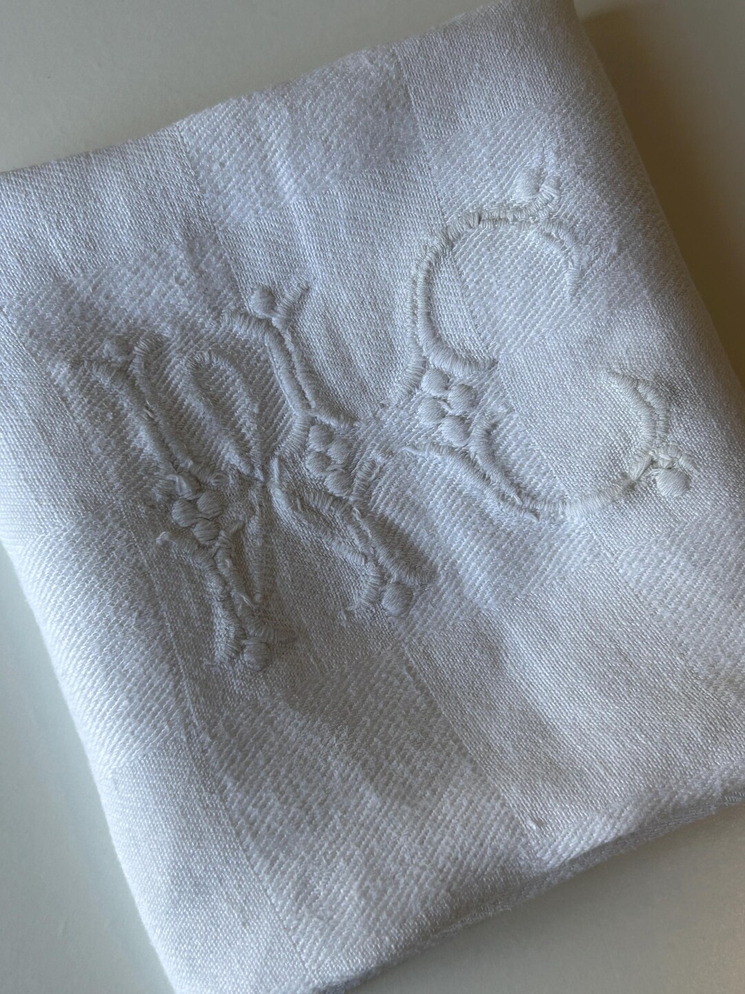 Vintage French White Embroidered Cloth Remnant. Monogrammedt With ...