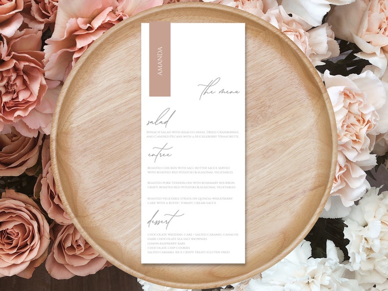 CLARA | Wedding Menu + Place Card Template, Classic Wedding Menu, Menu ...