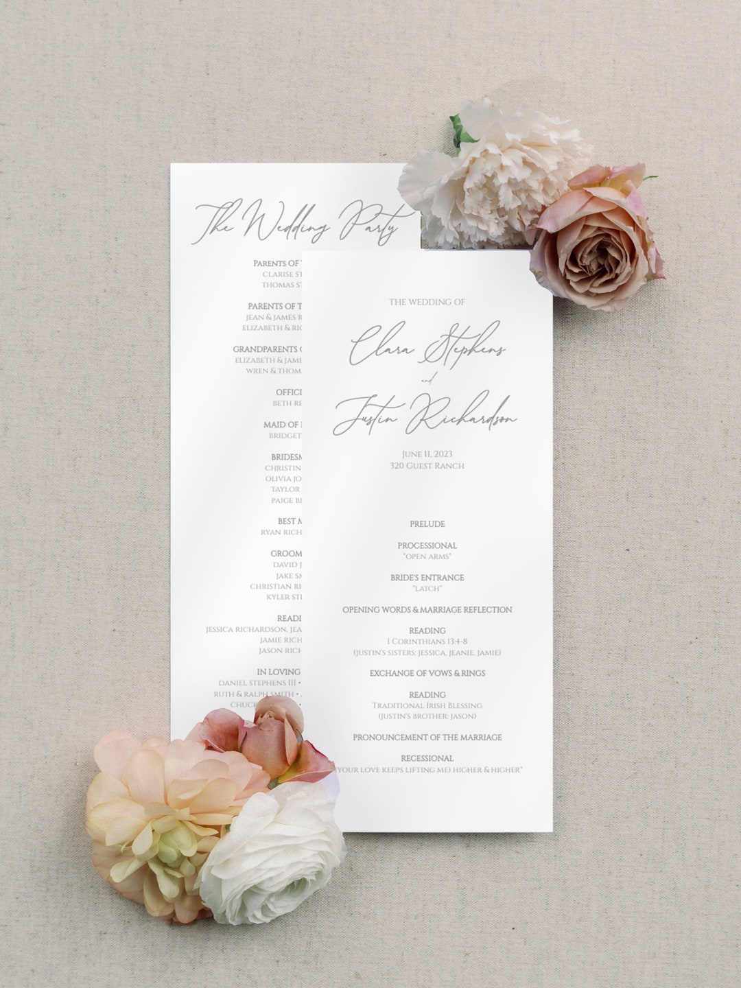 CLARA | Classic Wedding Ceremony Program, Script Wedding Program ...
