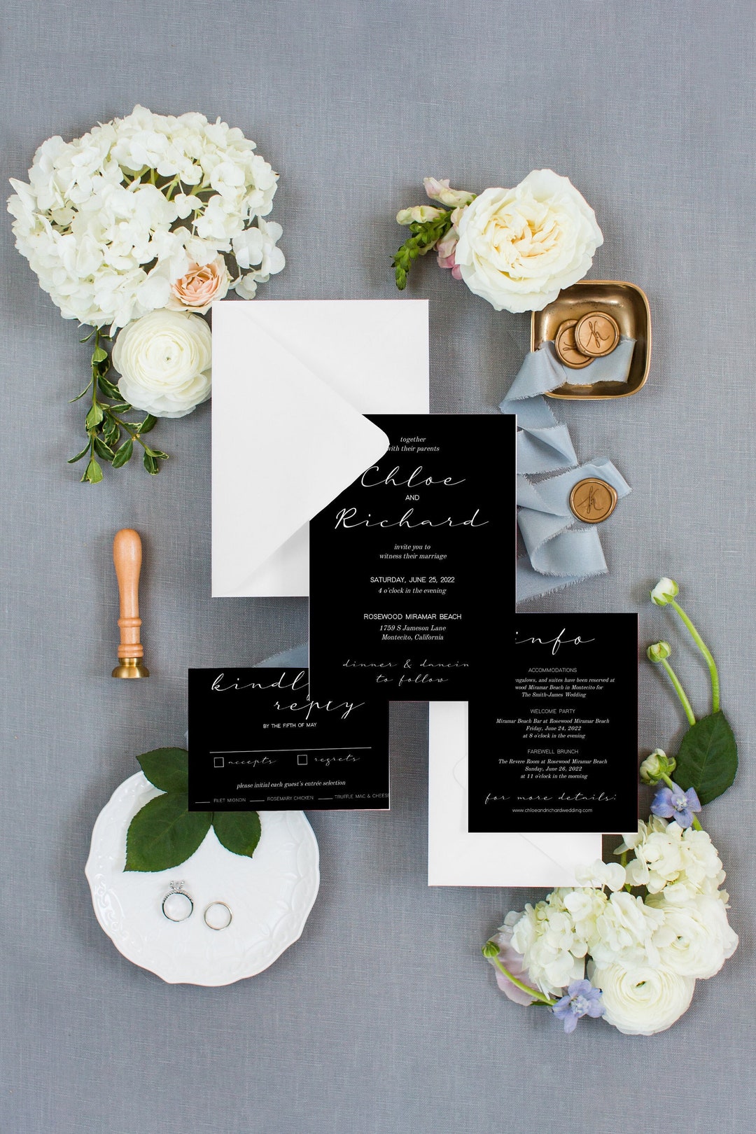 ANITA | Dark Wedding Invitation Suite Template, Calligraphy Wedding ...