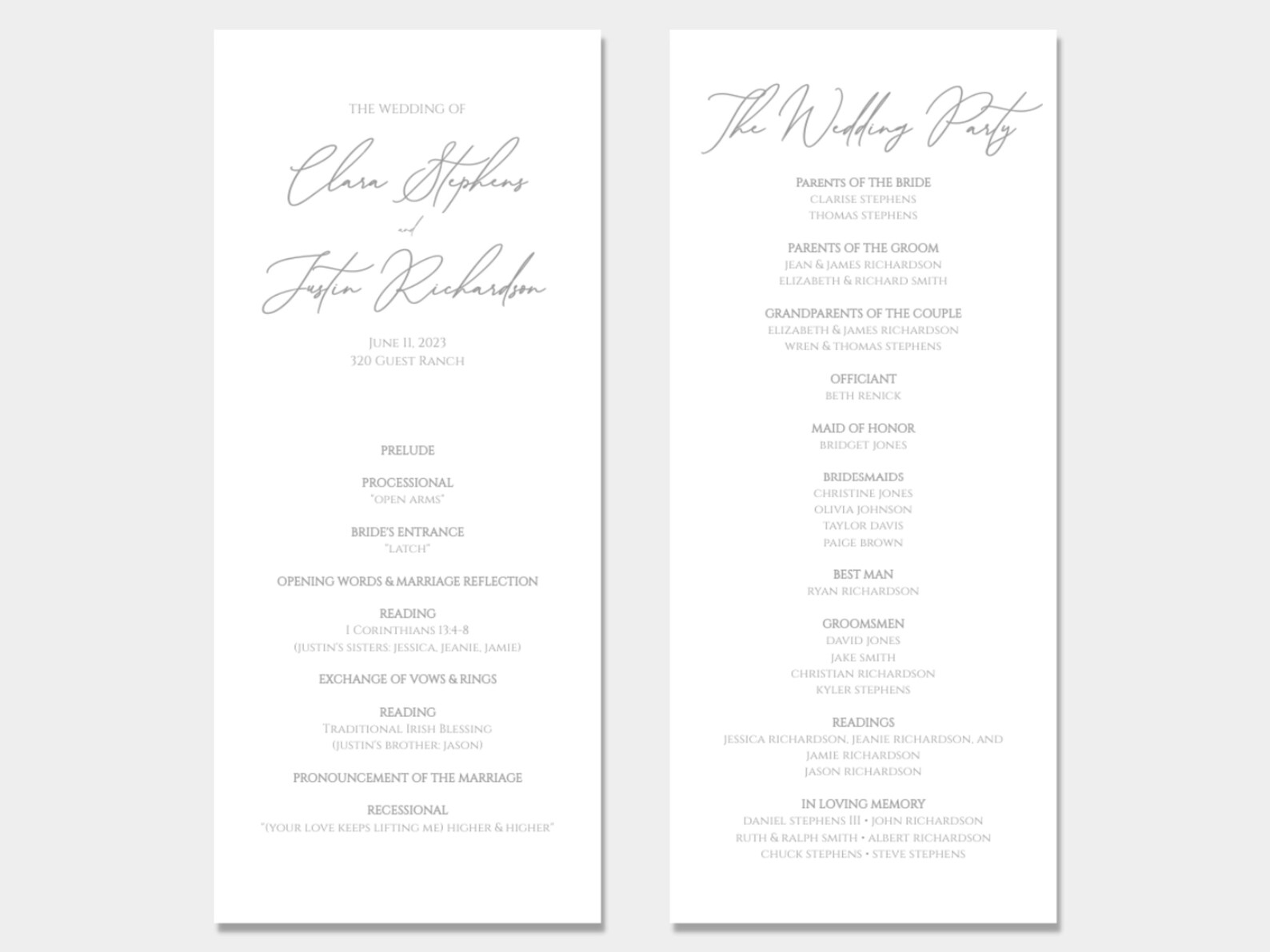 CLARA | Classic Wedding Ceremony Program Template, Script Wedding ...