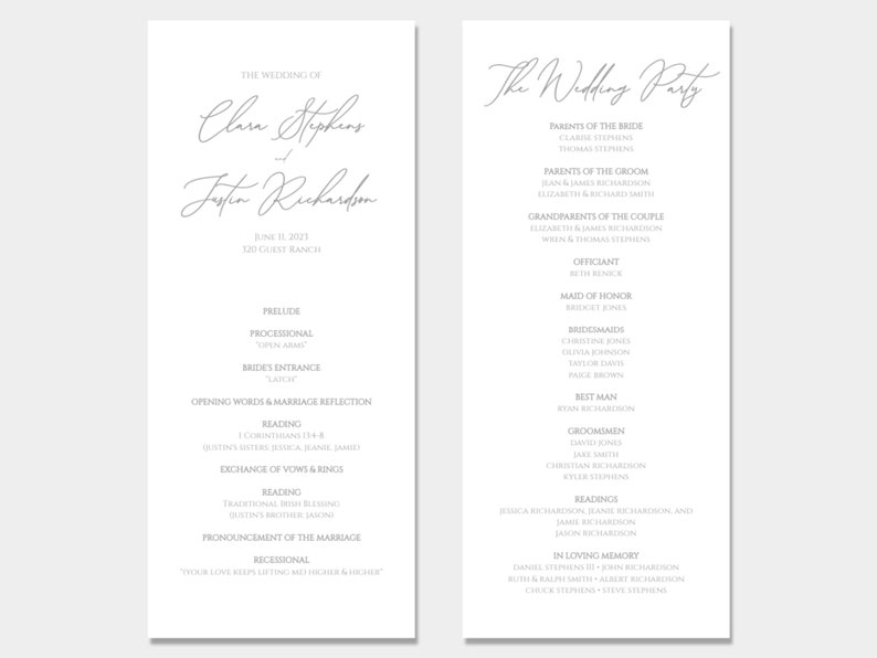 CLARA | Classic Wedding Ceremony Program Template, Script Wedding ...