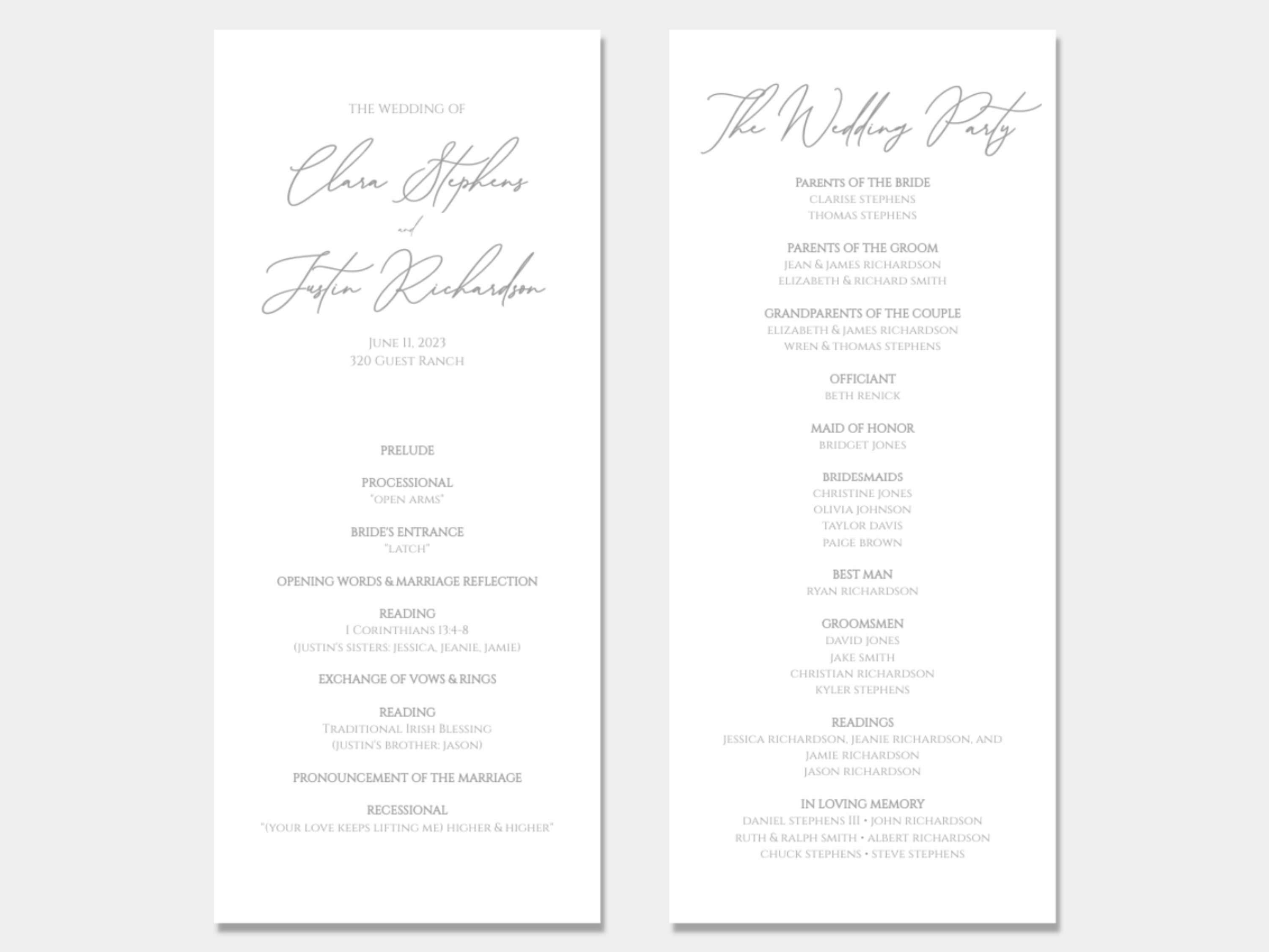 CLARA | Classic Wedding Ceremony Program Template, Script Wedding Program, Editable Classic ...