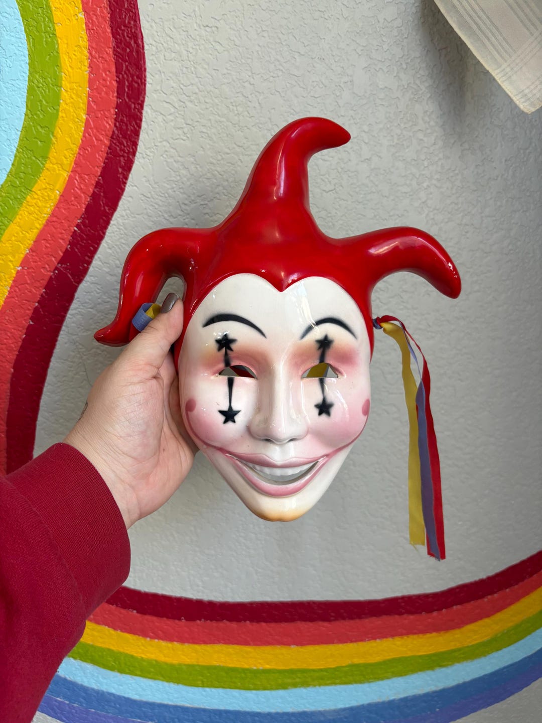 Vintage Jester Mask Decor Porcelain Clown Ceramic Hanging Wall Art ...
