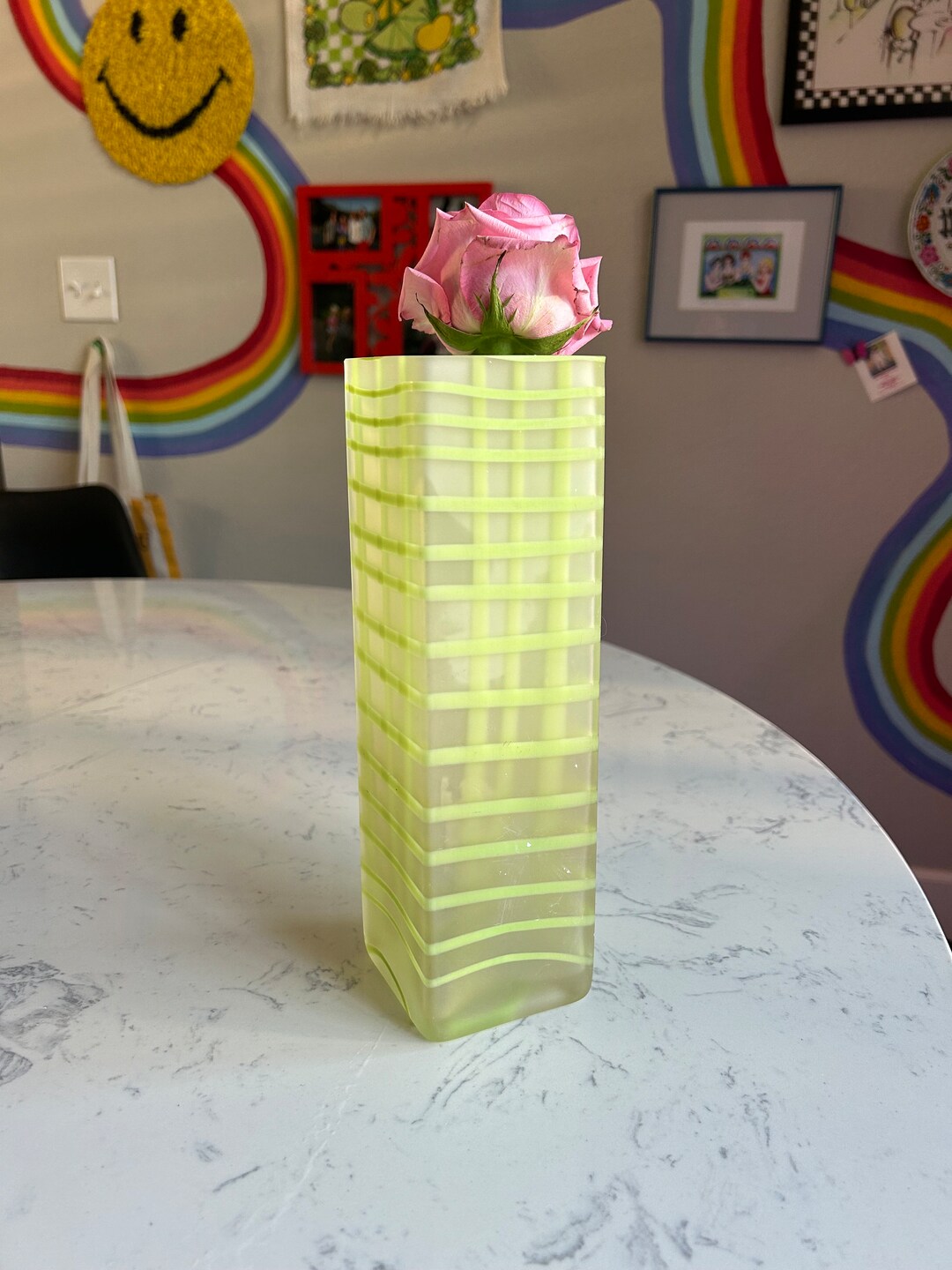 Green Checkered Glass Vase Funky Glass Vase Swirly Glass - Etsy