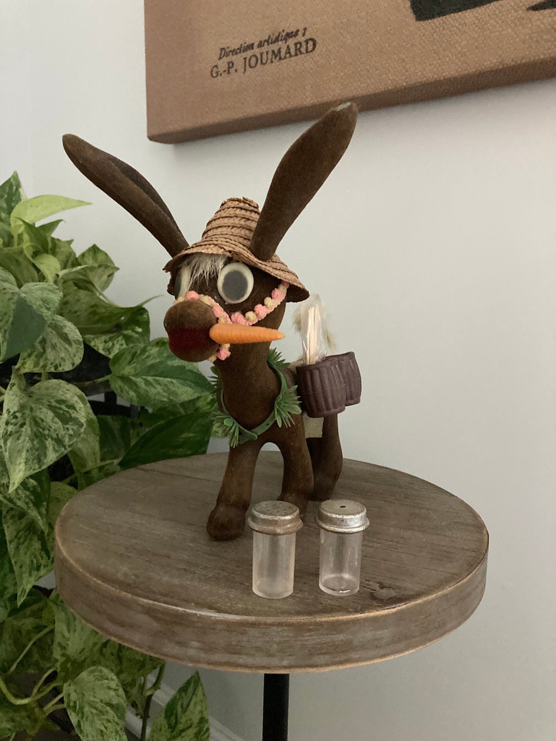 Vintage Flocked Donkey Salt and Pepper Shaker and Toothpick Holder Felt ...
