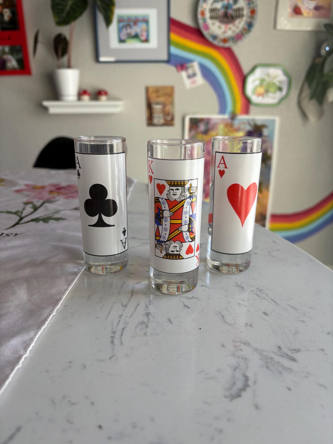 Set of 3 Playing Card Shot Glasses- Poker Barware Clubs Hearts Spades ...