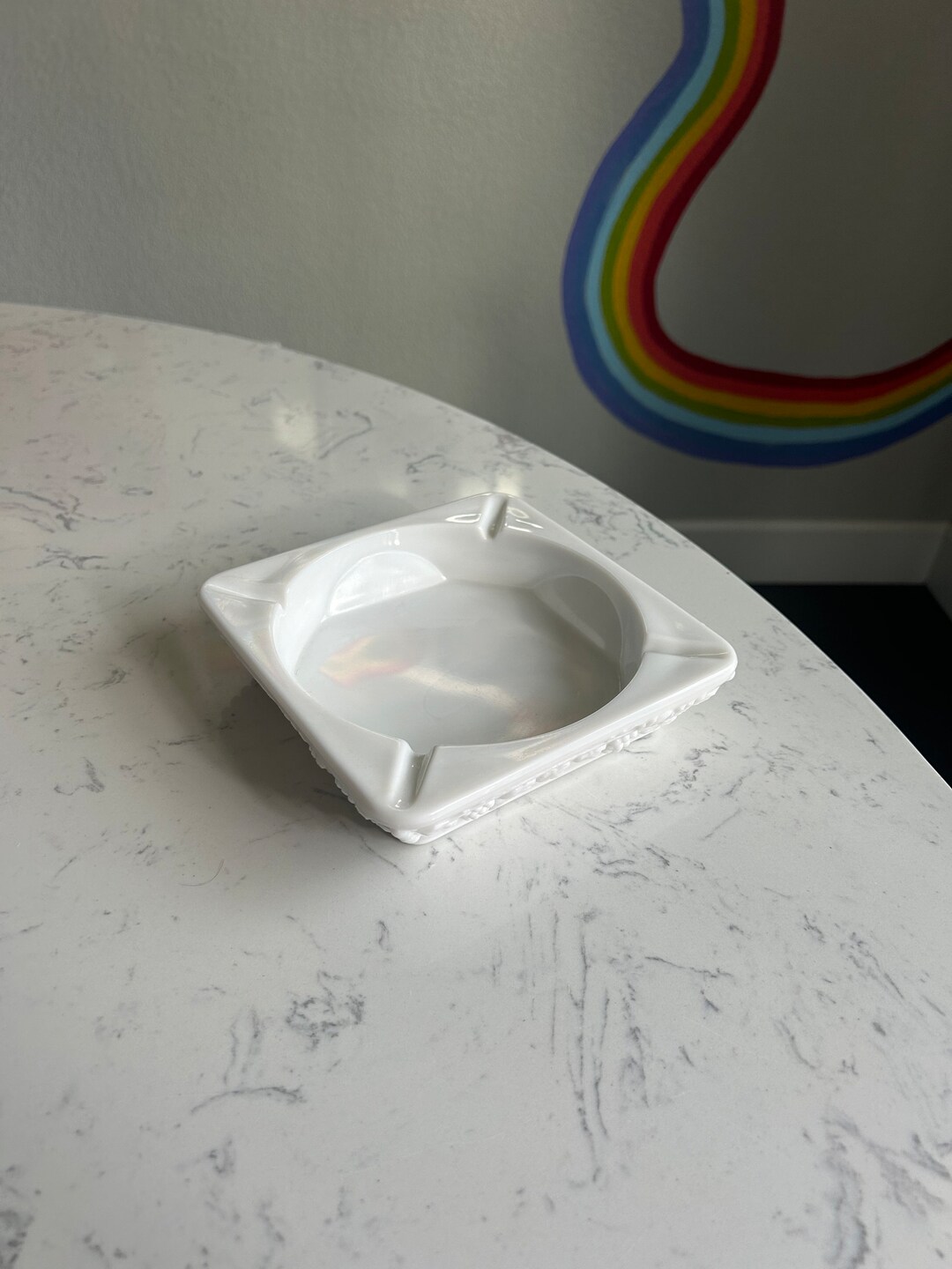 Large White Milk Glass Ashtray - Vintage Ashtray Tobacciana Ashtray ...