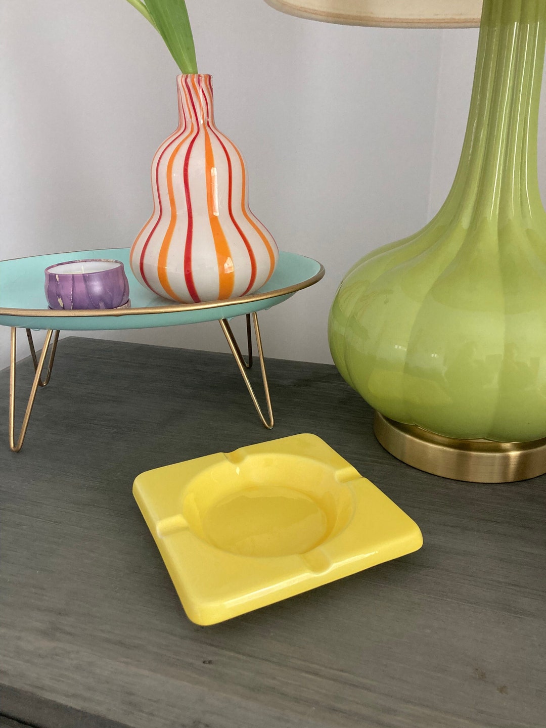 Square Ceramic Yellow Ashtray - Vintage Ashtrays Square Ashtray Cute ...