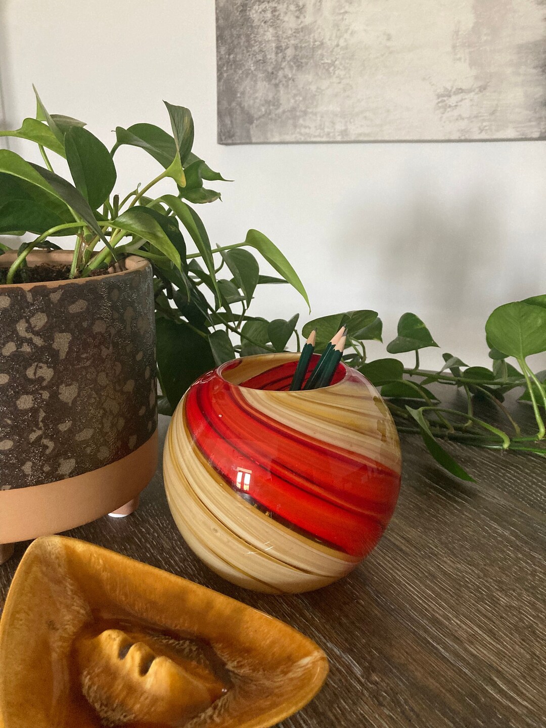 Swirled Glass Vase - Red Swirl Glass Vase Gold Swirl Vase Swirly Glass ...