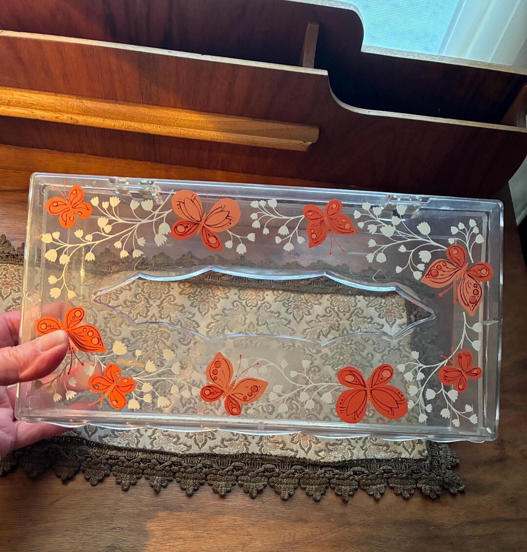 Vintage Lucite Tissue Box Cover - 1970s Vintage Butterflies Bathroom ...