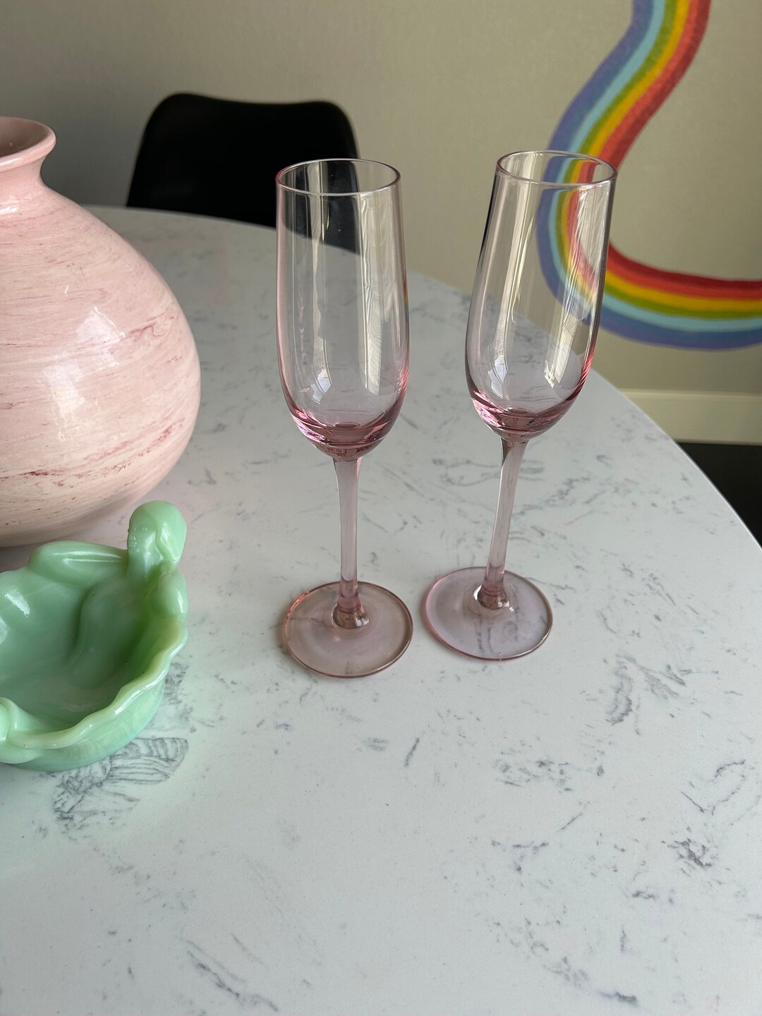 Pink Champagne Flutes - Pretty Light Pink Glass Vintage Pink Glasses ...