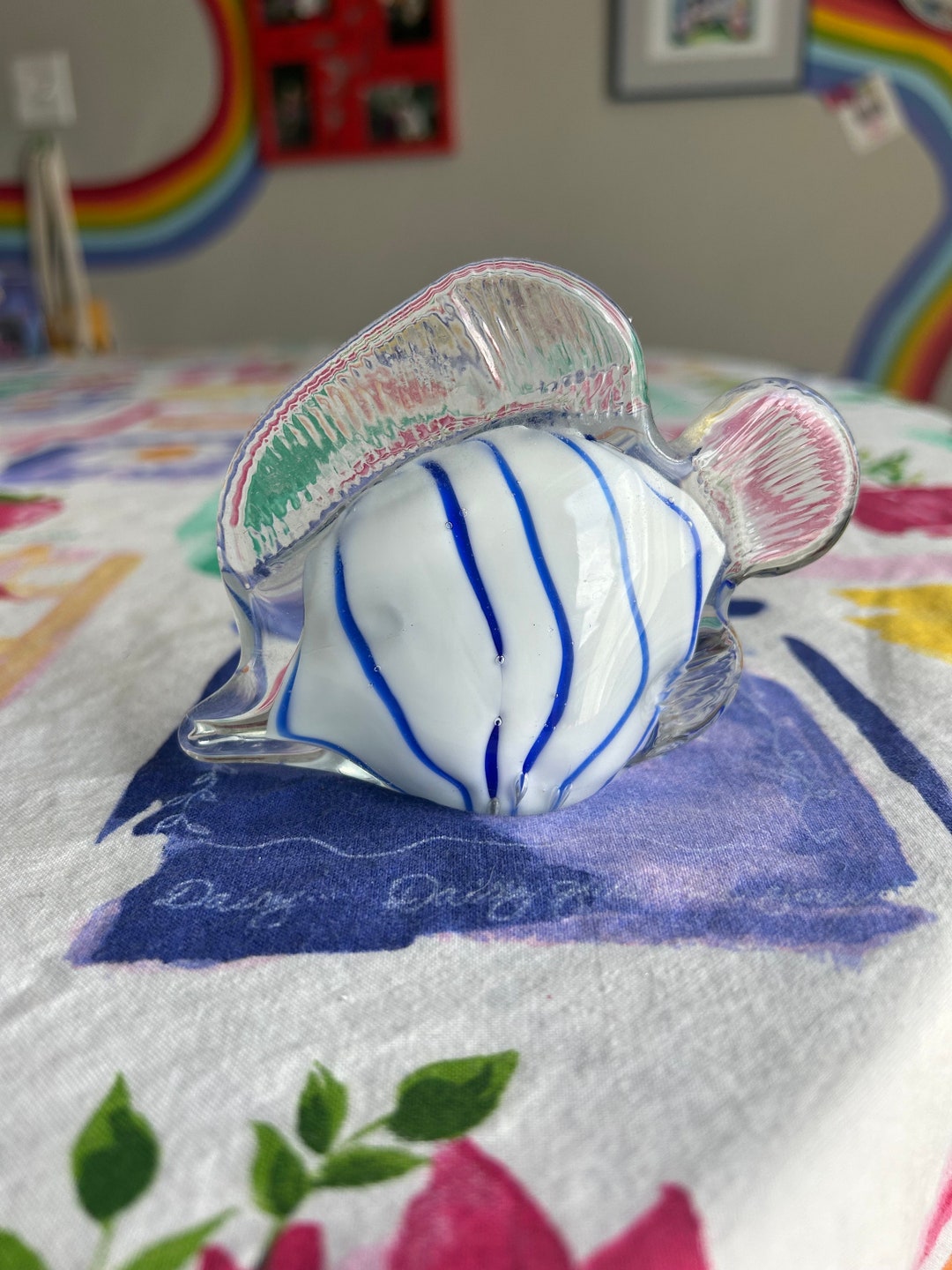 Blue and White Striped Glass Fish - Glass Fish Paperweight Glass ...