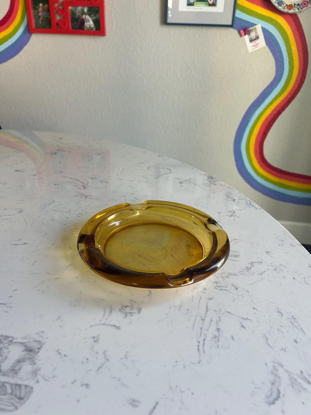 Large Amber Glass Cigar Ashtray Vintage Ashtray Tobacciana Ashtray Smokers Housewarming Gift Ash ...
