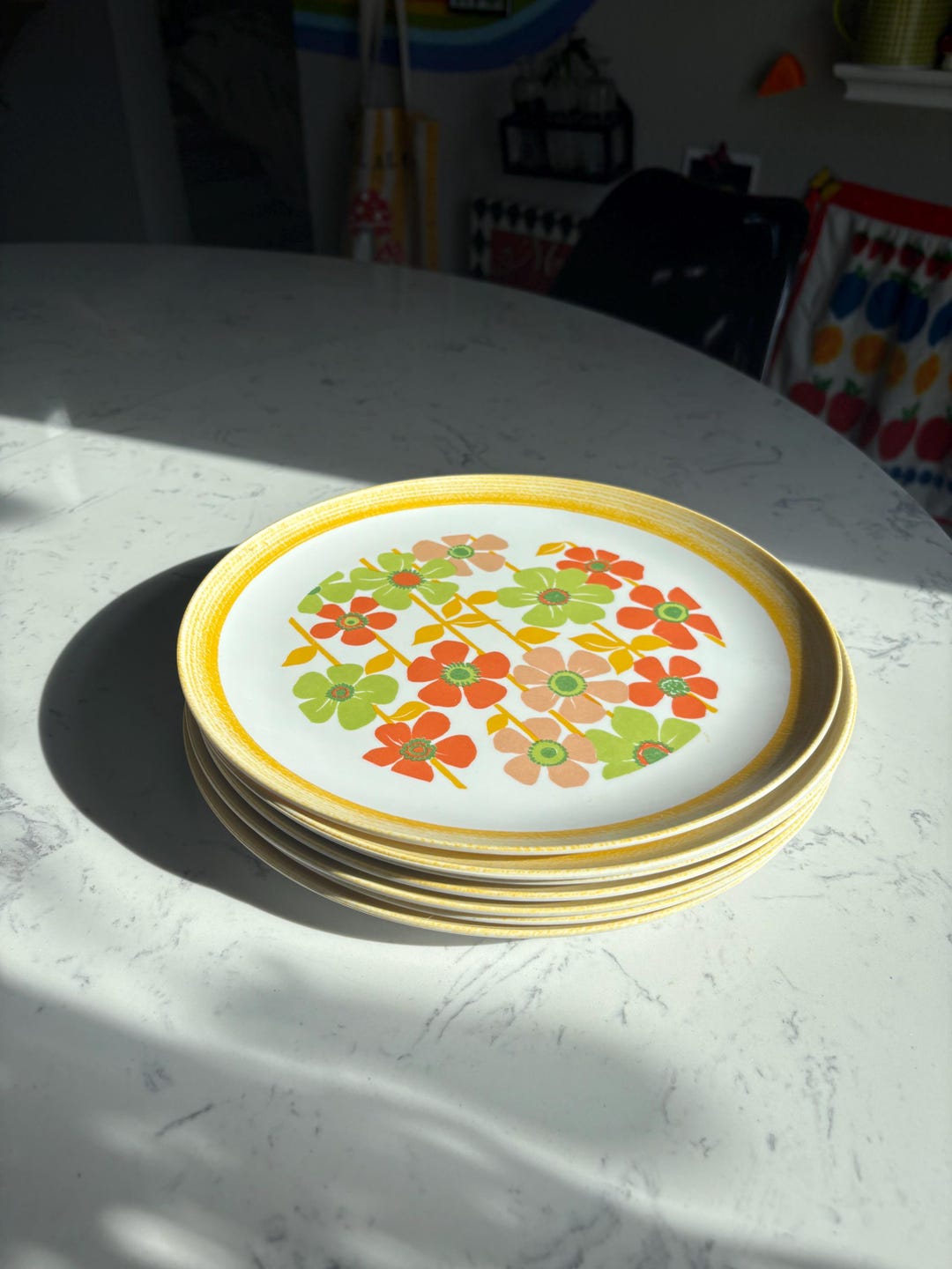 Set of 7 Vintage Floral Melamine Plates Vintage Melmac Flower Power ...